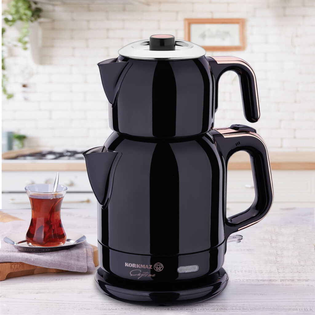Çaytema Electrical Tea pot Set – Black – Korkmaz Mauritius